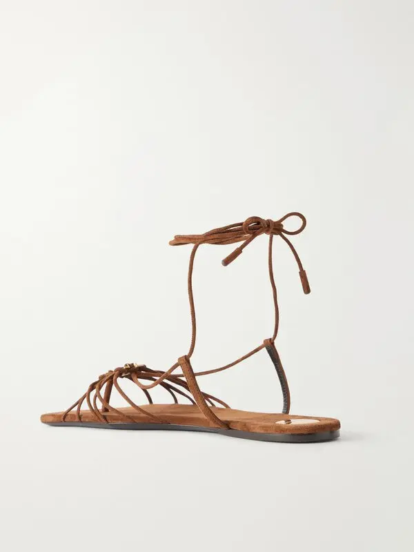 Saint Laurent Babylone Suede Lace-up Sandals - Brown
