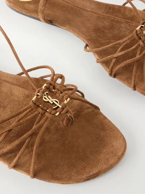Saint Laurent Babylone Suede Lace-up Sandals - Brown