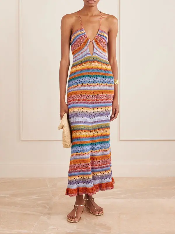 Etro Crocheted Striped Cotton Midi Dress