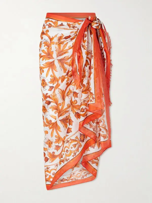 Dolce & Gabbana Maiolica Printed Cotton Pareo - Orange