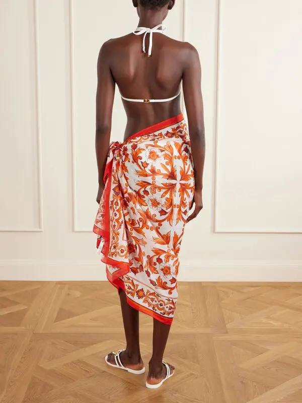 Dolce & Gabbana Maiolica Printed Cotton Pareo - Orange