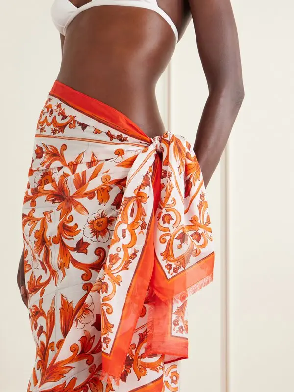 Dolce & Gabbana Maiolica Printed Cotton Pareo - Orange