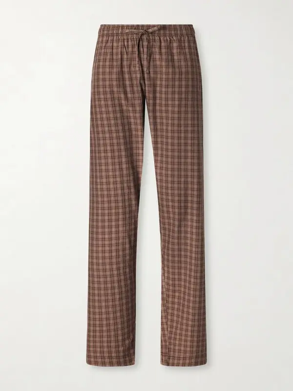 TEKLA Checked Organic Cotton Pajama Pants - Brown