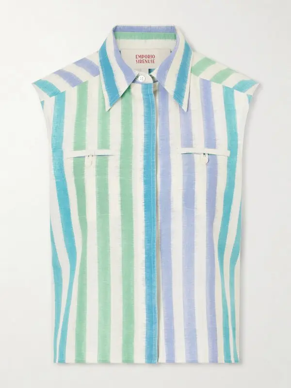 EMPORIO SIRENUSE Ylenia Ikat Striped Cotton Shirt - Blue