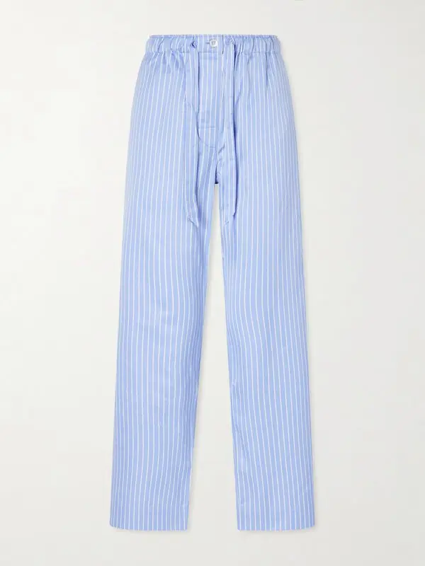 TEKLA Striped Organic Cotton-poplin Pajama Pants - Blue
