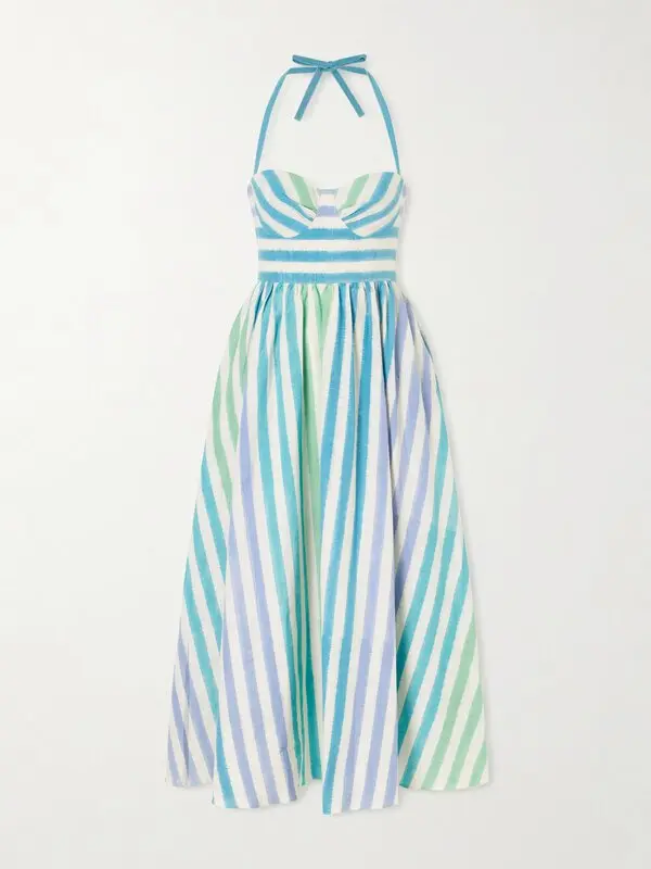 EMPORIO SIRENUSE Johanna Ikat Striped Cotton Midi Dress - Blue