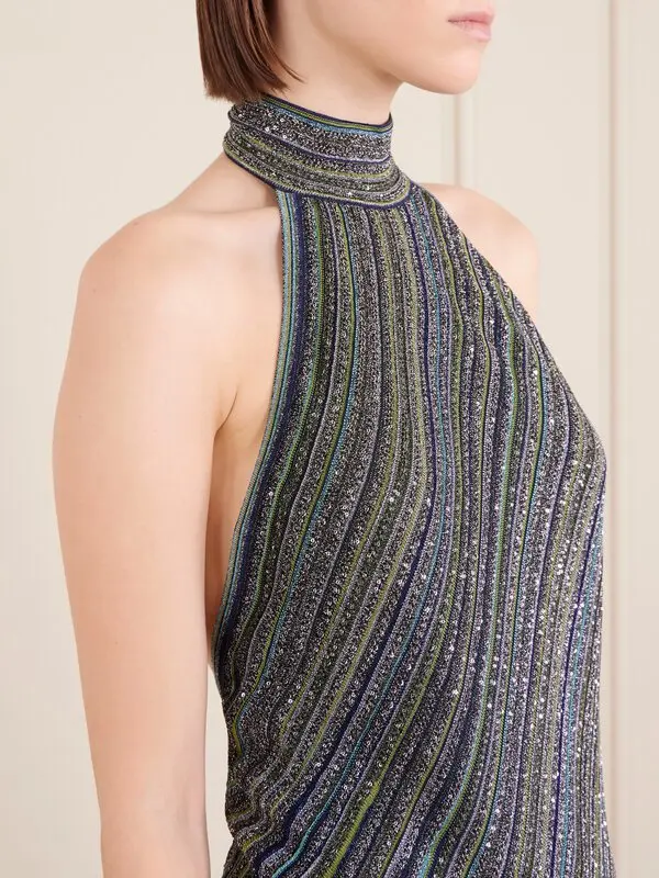 Missoni Metallic Striped Crochet-knit Halterneck Mini Dress - Multi