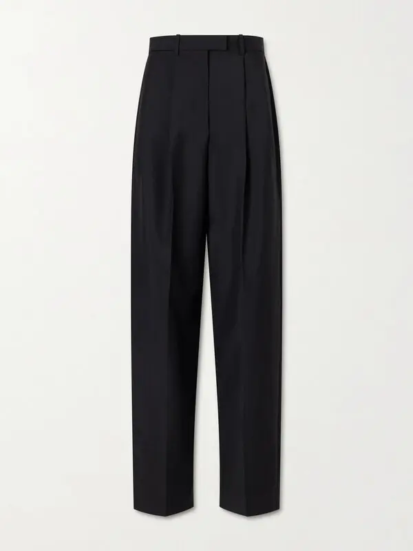 Givenchy Pleated Wool And Mohair-blend Wide-leg Pants - Black