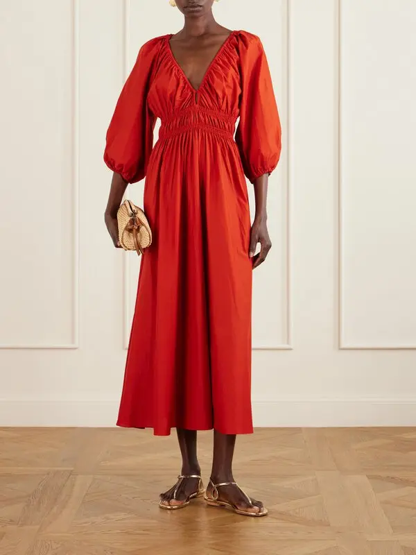 Matteau Shir Organic Cotton-poplin Maxi Dress - Red