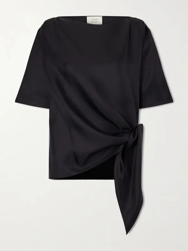 Loulou De Saison Mano Knotted Silk-twill Blouse - Black
