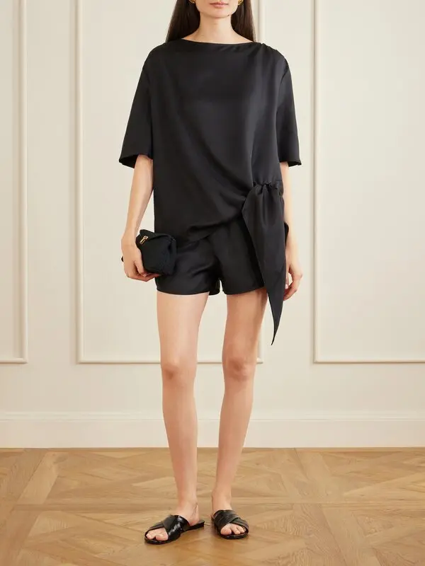 Loulou De Saison Mano Knotted Silk-twill Blouse - Black