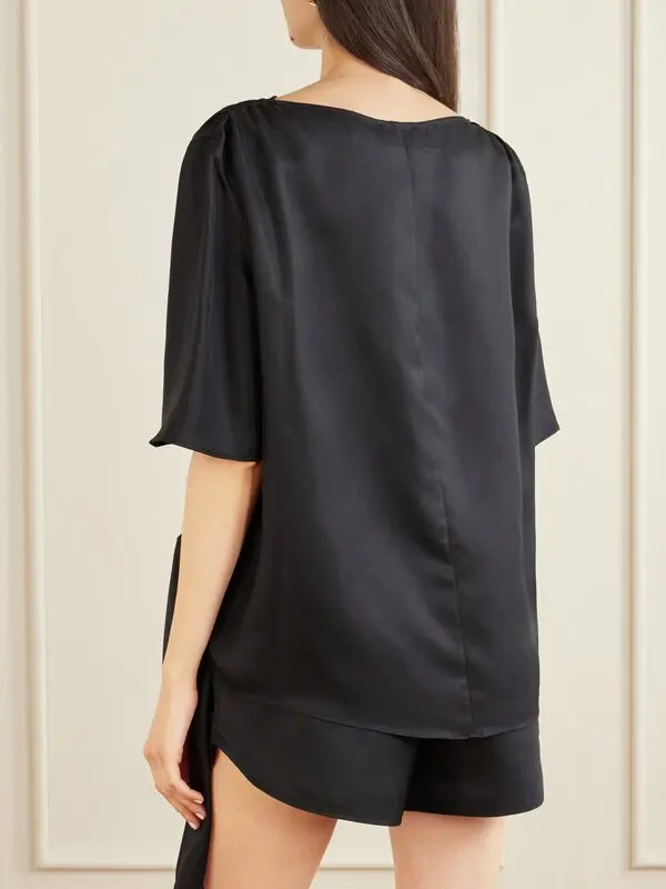 Loulou De Saison Mano Knotted Silk-twill Blouse - Black