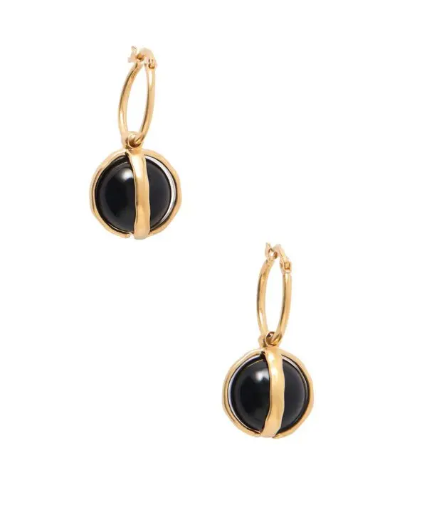 JIL SANDER Gold-tone Onyx Hoop Earrings - Black