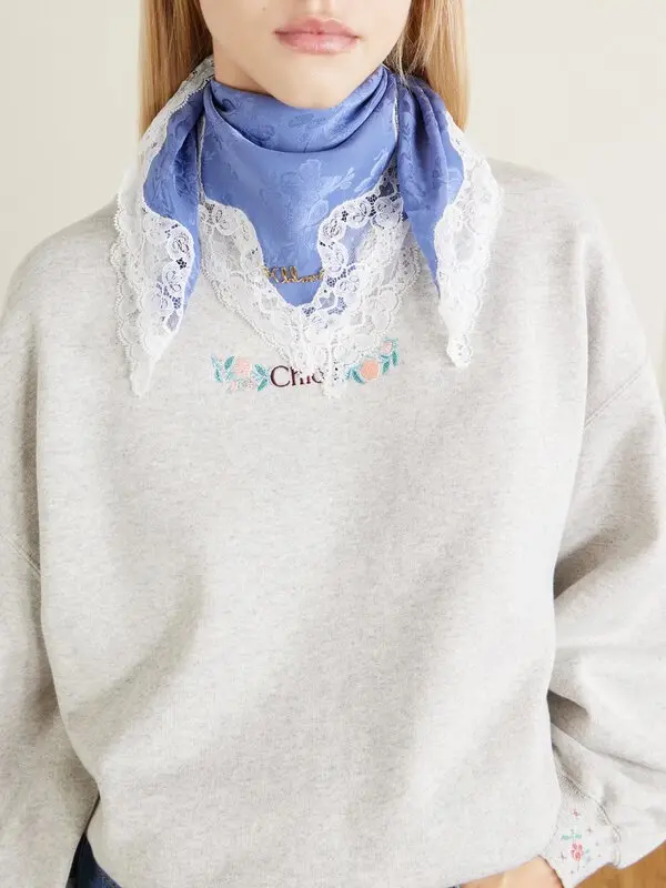 Chloé Lace-trimmed Silk Scarf - Blue
