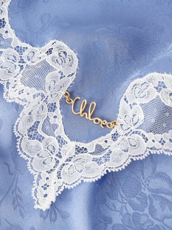 Chloé Lace-trimmed Silk Scarf - Blue