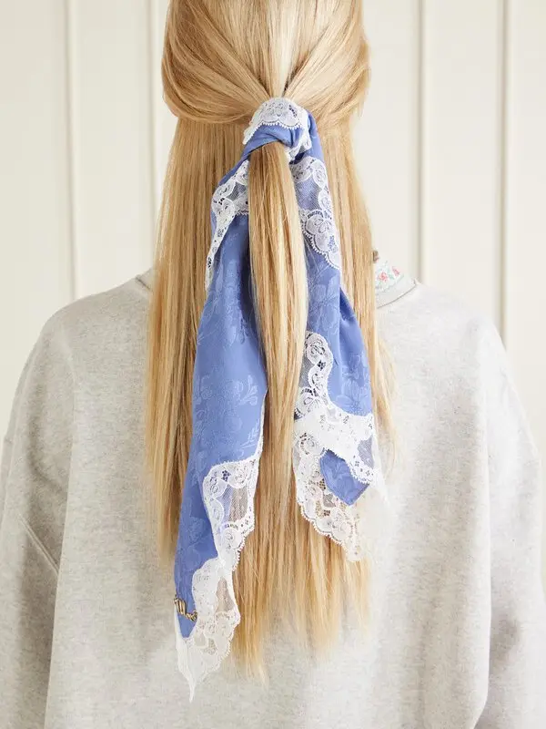 Chloé Lace-trimmed Silk Scarf - Blue