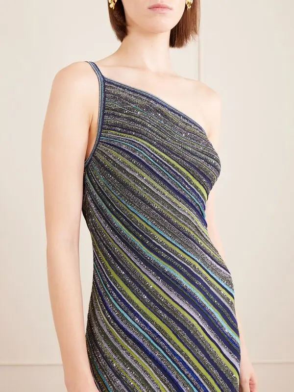 Missoni One-shoulder Striped Metallic Crochet-knit Maxi Dress - Multi
