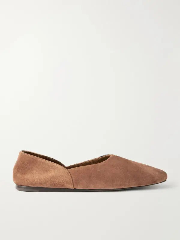 Khaite Jane Suede And Snake-effect Leather Moccasins - Neutrals