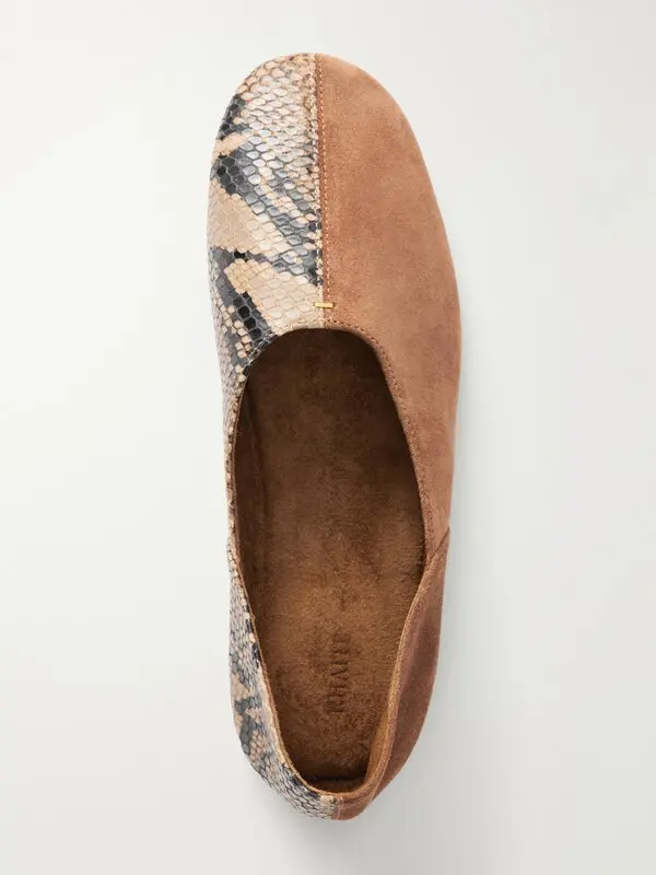 Khaite Jane Suede And Snake-effect Leather Moccasins - Neutrals