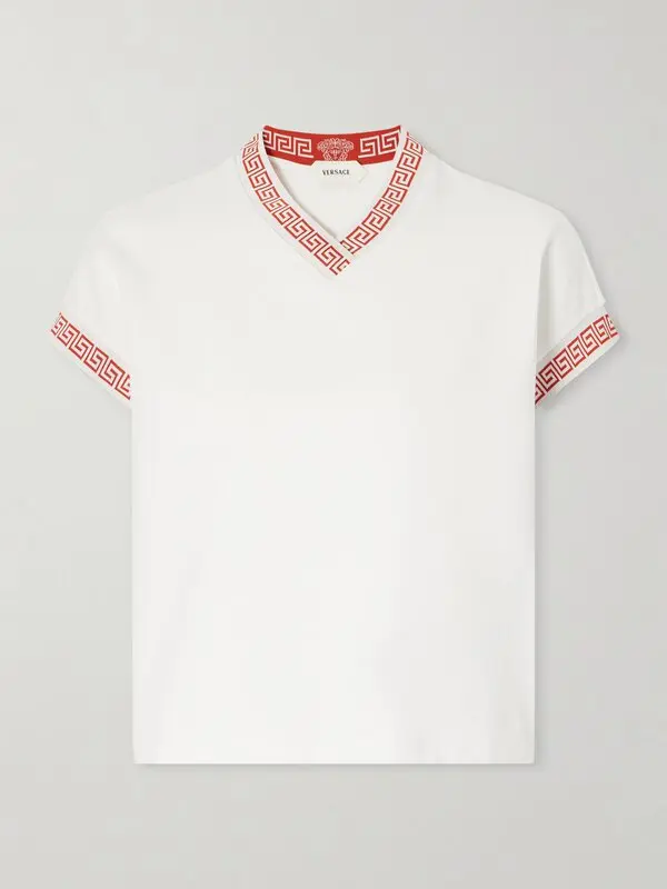 Versace Logo Jacquard Cotton-blend Jersey T-shirt - White