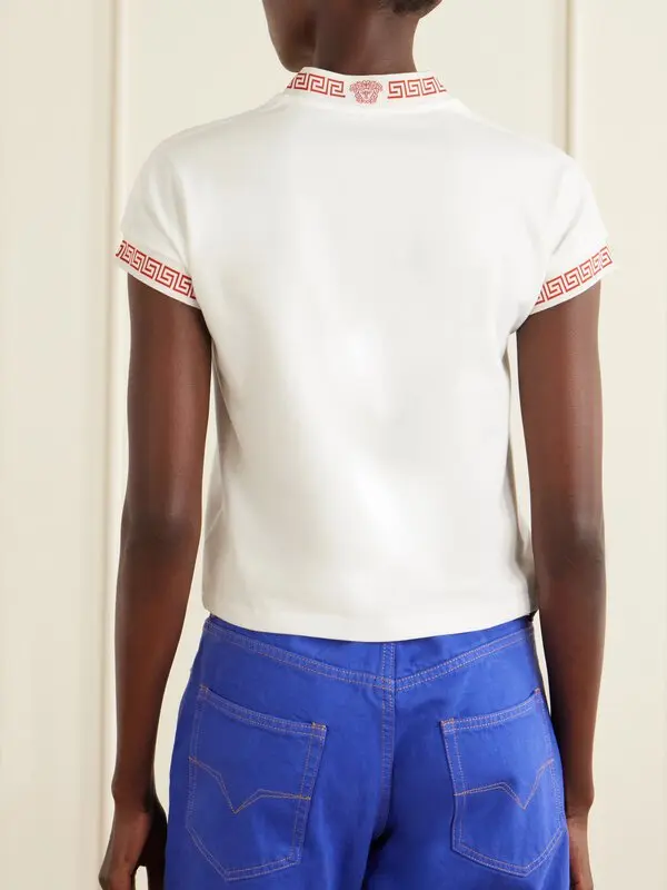 Versace Logo Jacquard Cotton-blend Jersey T-shirt - White