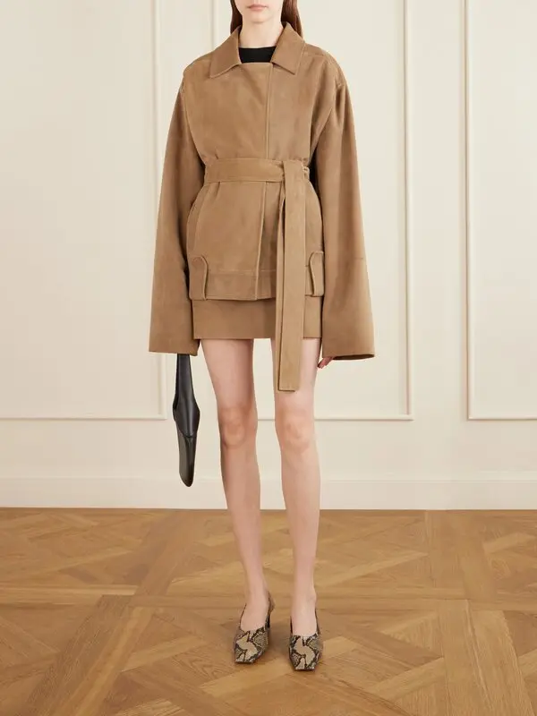 Khaite Jett Suede Mini Skirt - Neutrals