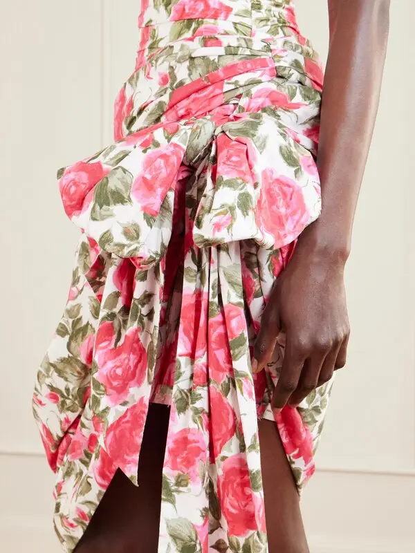 Chloé Ruched Floral-print Cotton-poplin Mini Skirt With Bow Detail - White