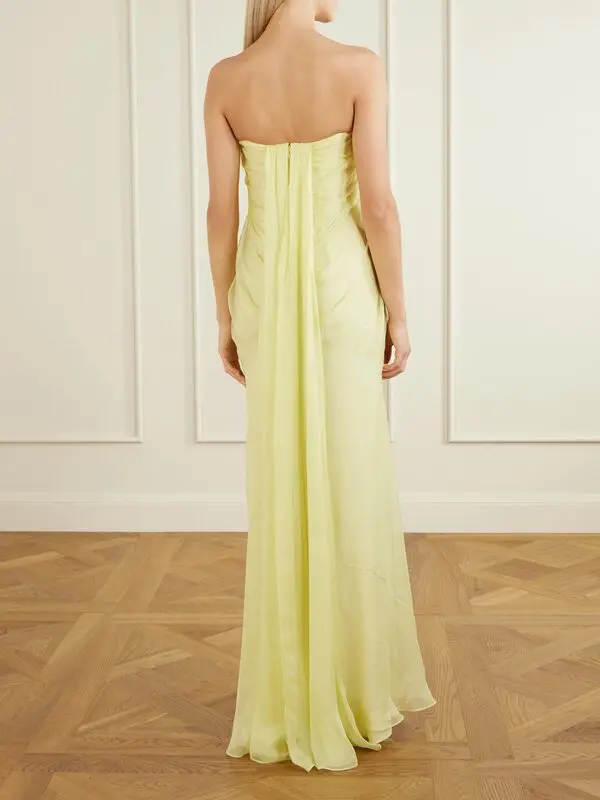 Alexander McQueen Strapless Draped Silk-chiffon Gown - Yellow