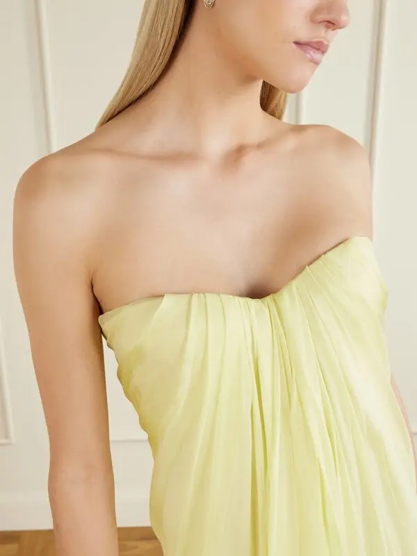 Alexander McQueen Strapless Draped Silk-chiffon Gown - Yellow