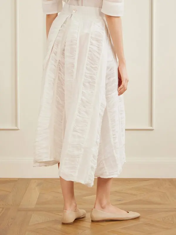 Thierry Colson Ruched Cotton-gauze Midi Skirt