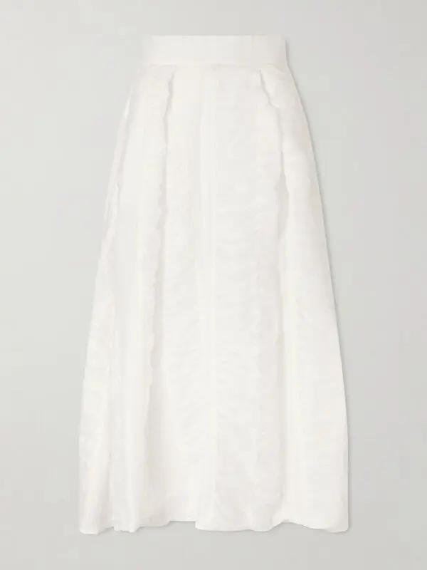 Thierry Colson Ruched Cotton-gauze Midi Skirt - Neutrals