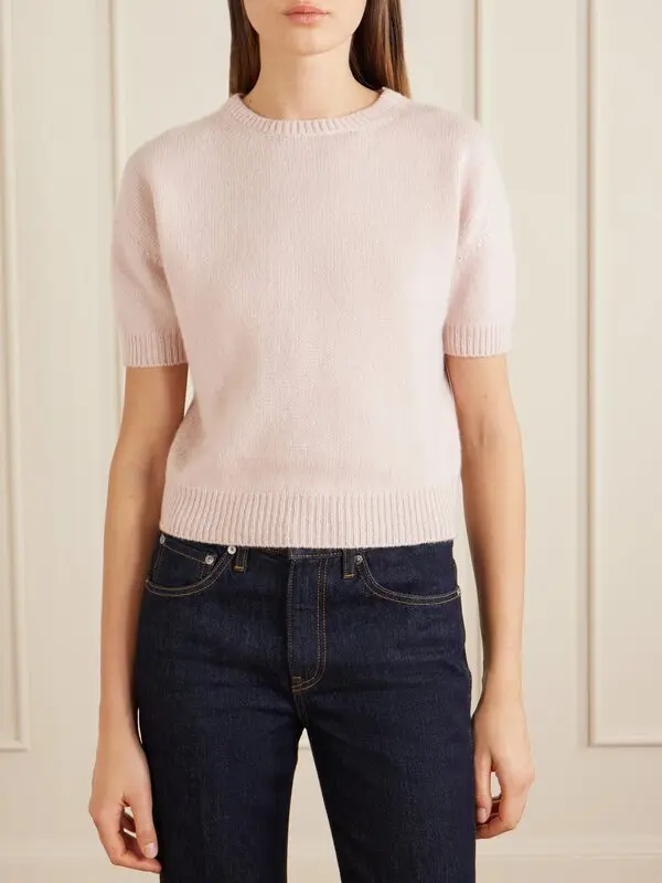 Khaite Golden Cashmere Cropped Sweater - Pink