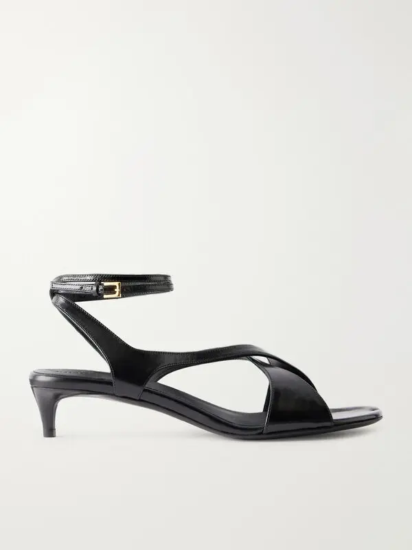 Khaite Liria Glazed Leather Sandals - Black