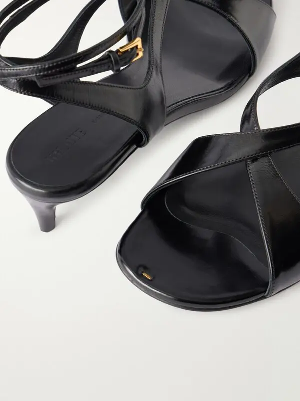 Khaite Liria Glazed Leather Sandals - Black
