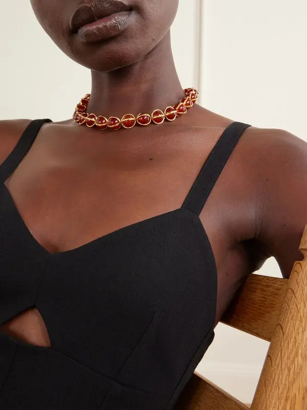 JIL SANDER Gold-tone Agate Beaded Necklace
