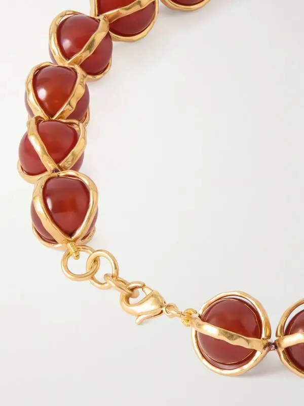 JIL SANDER Gold-tone Agate Beaded Necklace