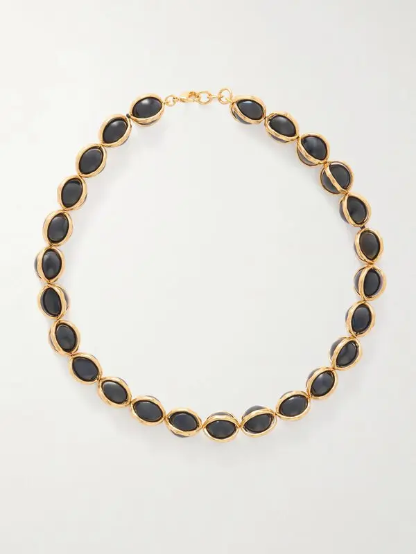 JIL SANDER Gold-tone Onyx Beaded Necklace - Black