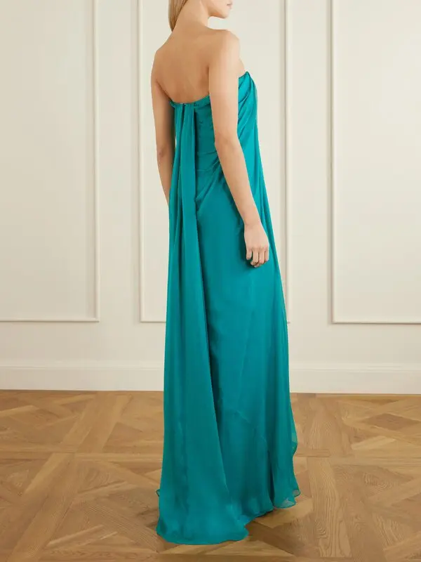 Alexander McQueen Strapless Draped Silk-chiffon Gown - Green