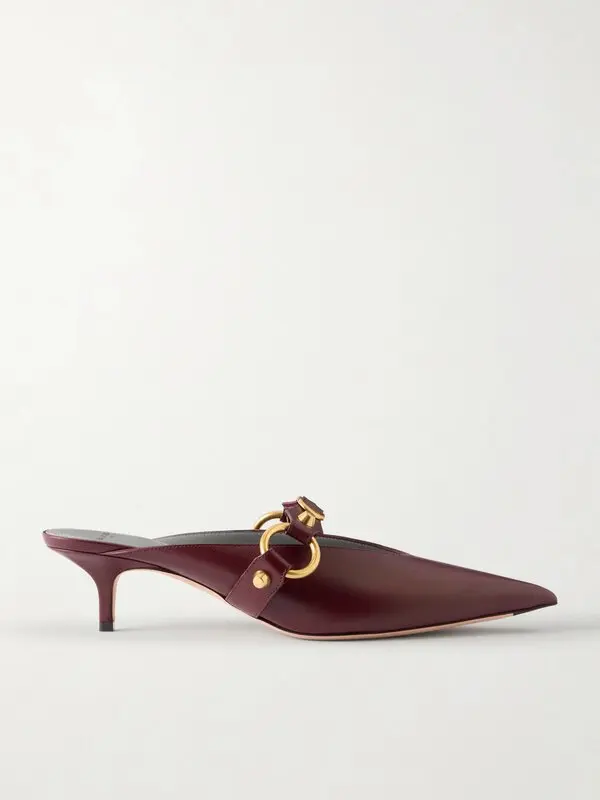 Balenciaga City Embellished Leather Mules - Red