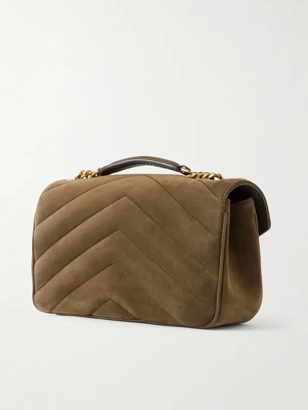 Saint Laurent Small Matelassé Suede Loulou Shoulder Bag - Green