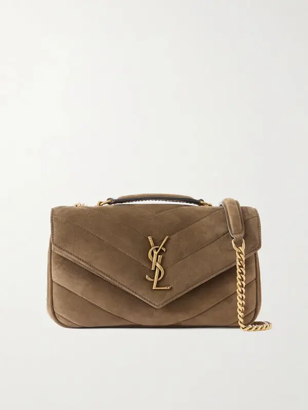 Saint Laurent Small Matelassé Suede Loulou Shoulder Bag - Green