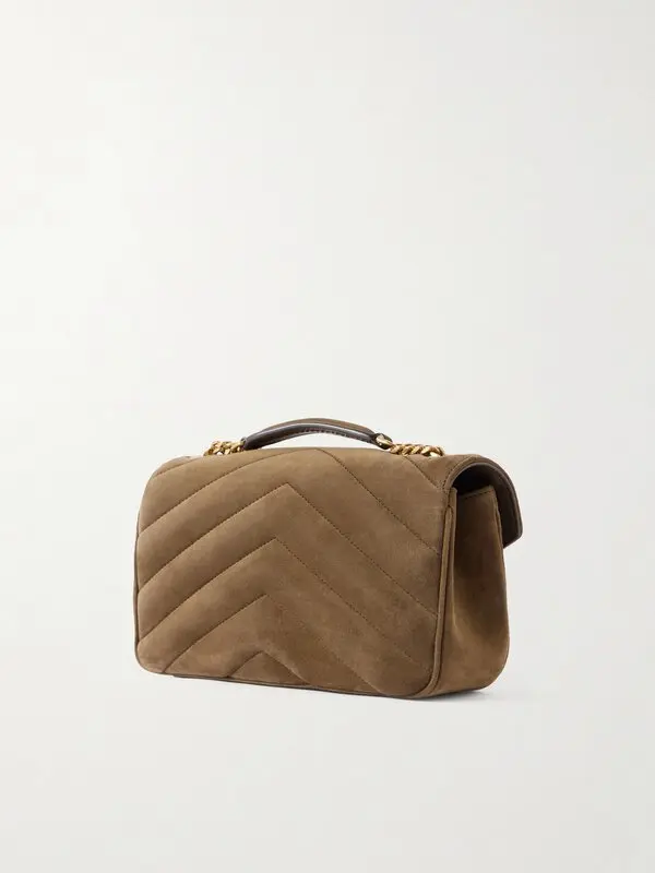 Saint Laurent Small Matelassé Suede Loulou Shoulder Bag - Green