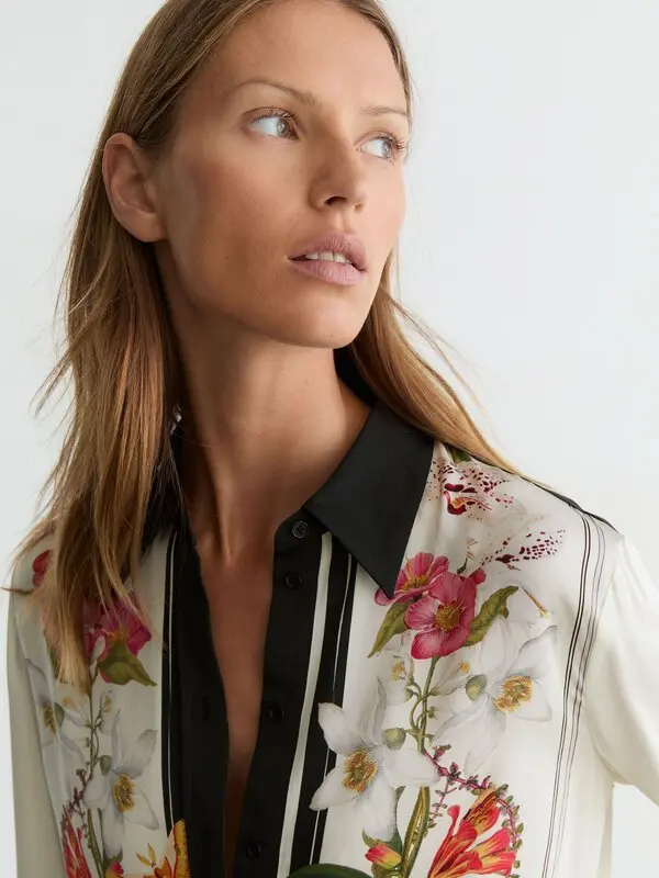 REISS Selina Scarf-print Shirt - Ivory/black