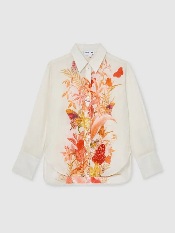 REISS Cilia Butterfly-print Ramie Shirt