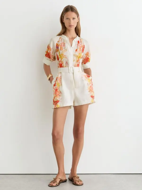 REISS Nybg Ramie Butterfly-print Playsuit