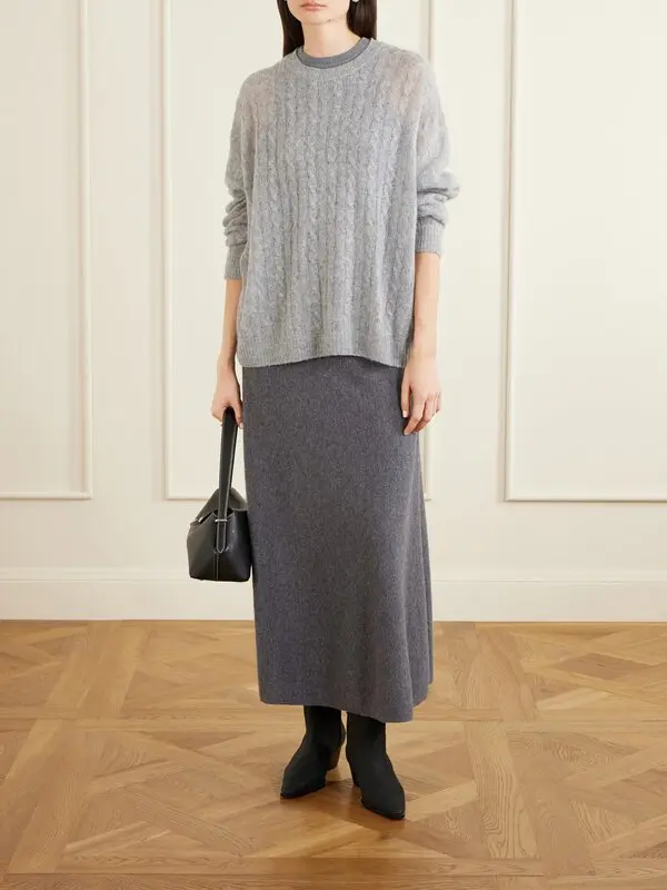 LISA YANG Amabel Cable-knit Cashmere And Silk-blend Sweater - Gray