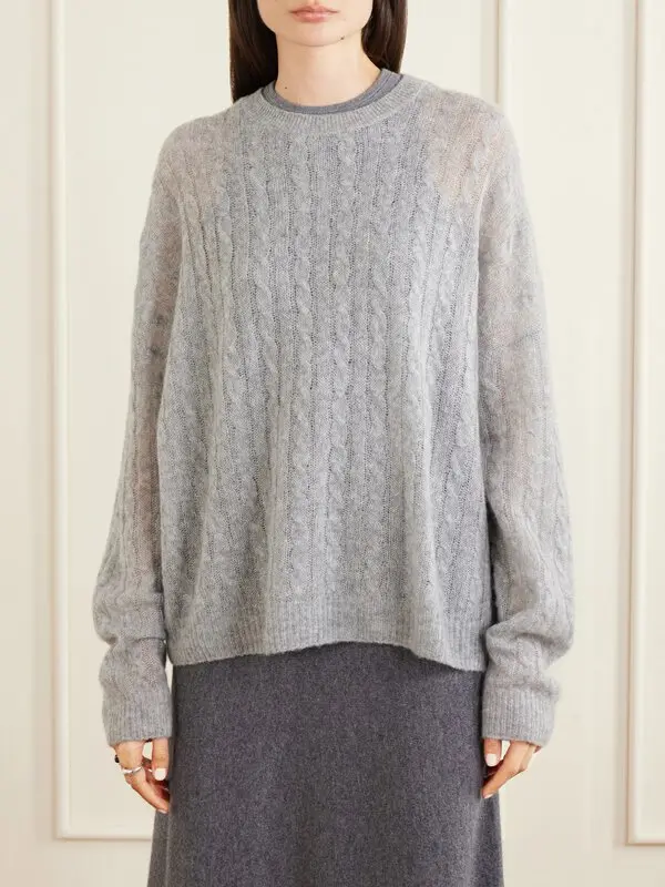LISA YANG Amabel Cable-knit Cashmere And Silk-blend Sweater - Gray