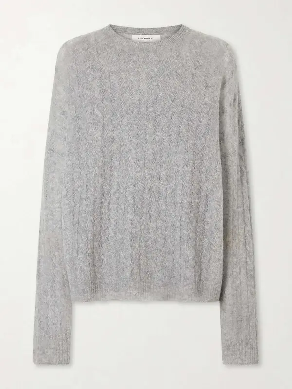 LISA YANG Amabel Cable-knit Cashmere And Silk-blend Sweater - Light Gray