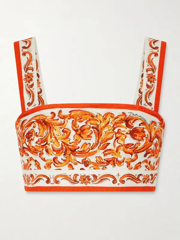 Dolce & Gabbana Cropped Printed Woven Top - Orange