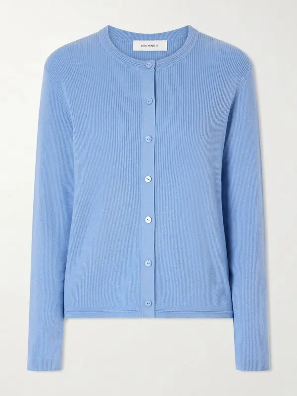 LISA YANG Ribbed Cotton And Cashmere-blend Cardigan - Blue
